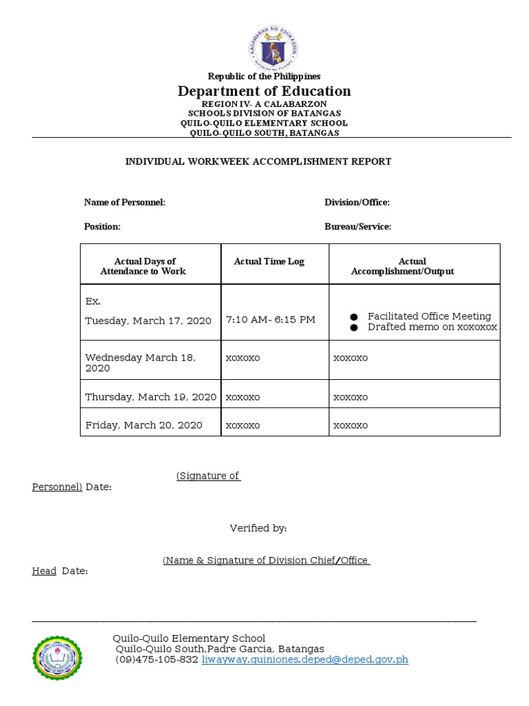 Qqes Individual Workweek Accomplishment Report | PDF