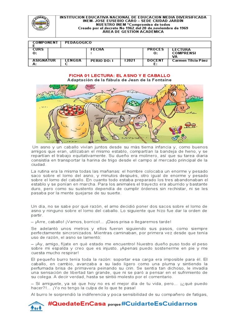 Lectura Comprensiva El Caballo y El Asno | PDF | Burro | Caballos