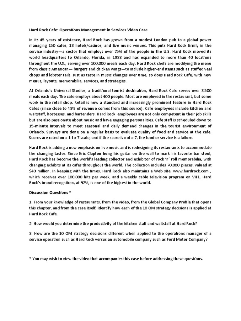 Hard Rock Cafe: Operations Management in Services Video Case | Download ...