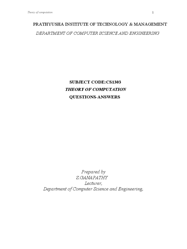 CS1303 Theory of Computation | PDF | Regular Expression | Metalogic