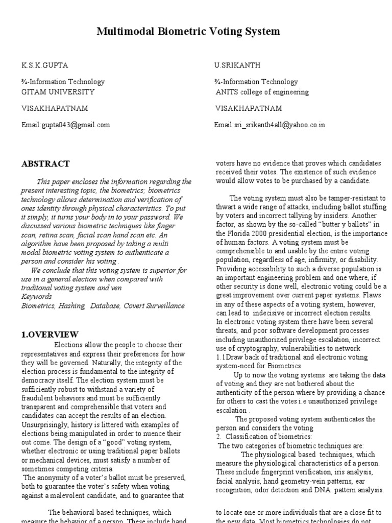 3) Multimodal Biometric Voting System | PDF