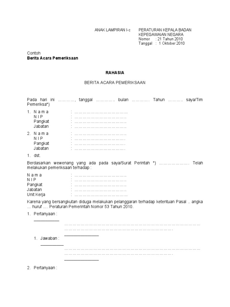 Format Surat BAP Hukdis | PDF