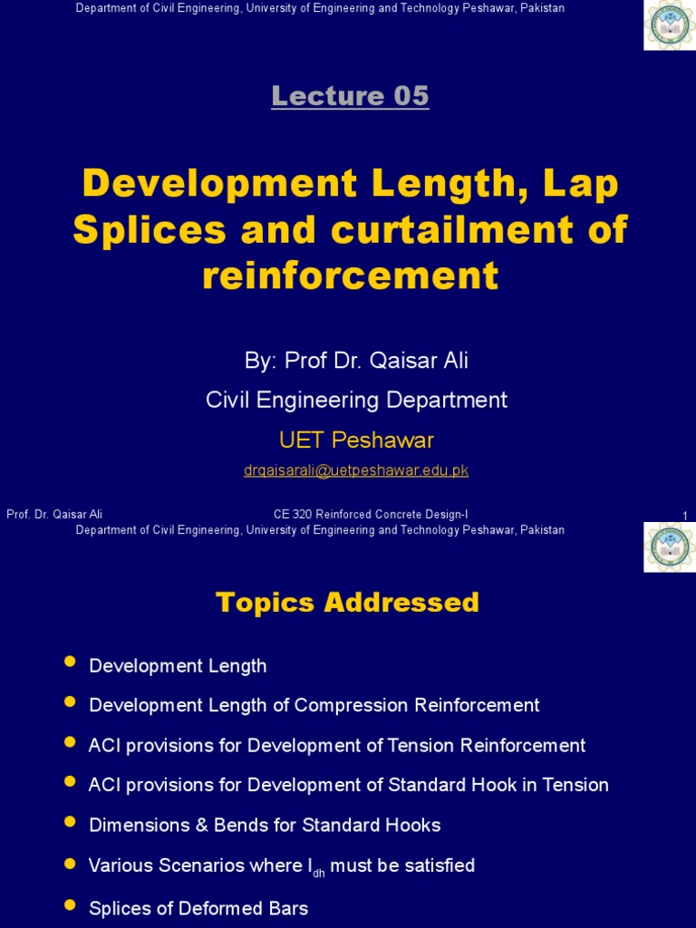 Lecture 05-Development Length, Lap Splices and Curtailment of Reinforcement | PDF | Reinforced ...