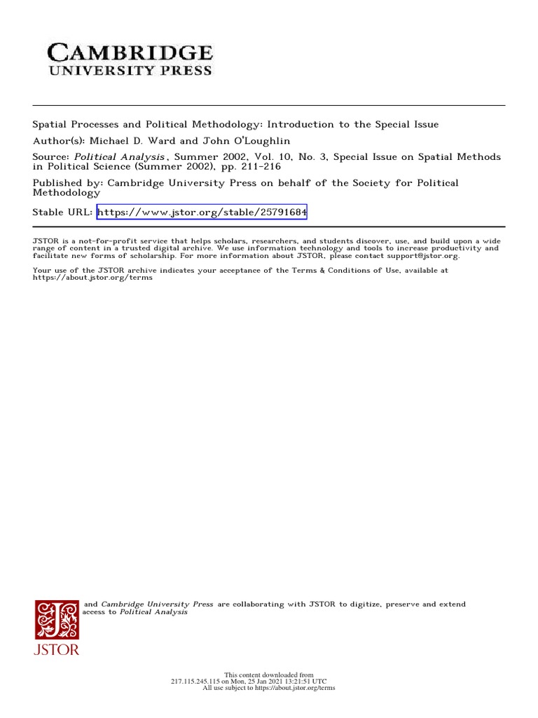 Spatial Processes and Political Methodology Introduction To The Special ...