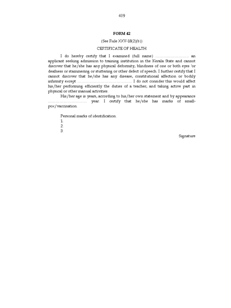 Form 42 Medical Certificate | PDF