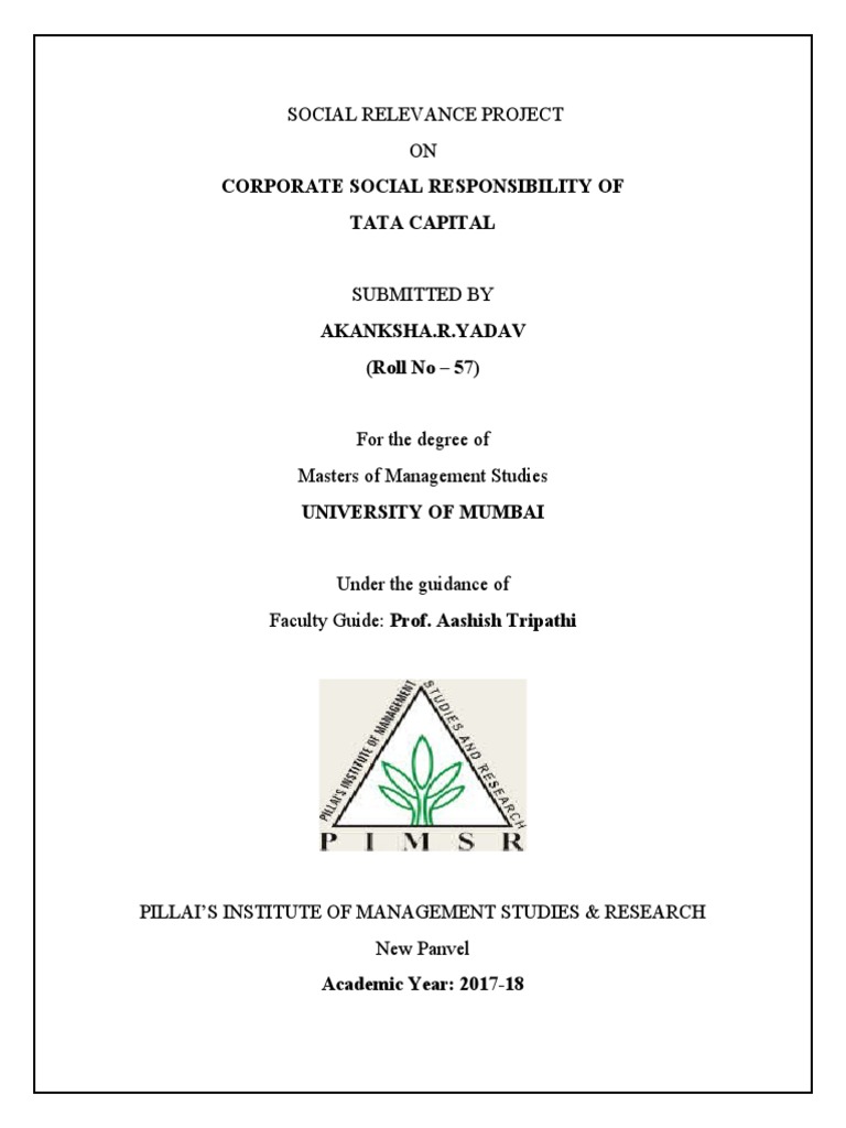 Final CSR Project of Tata Capital | PDF | Corporate Social ...