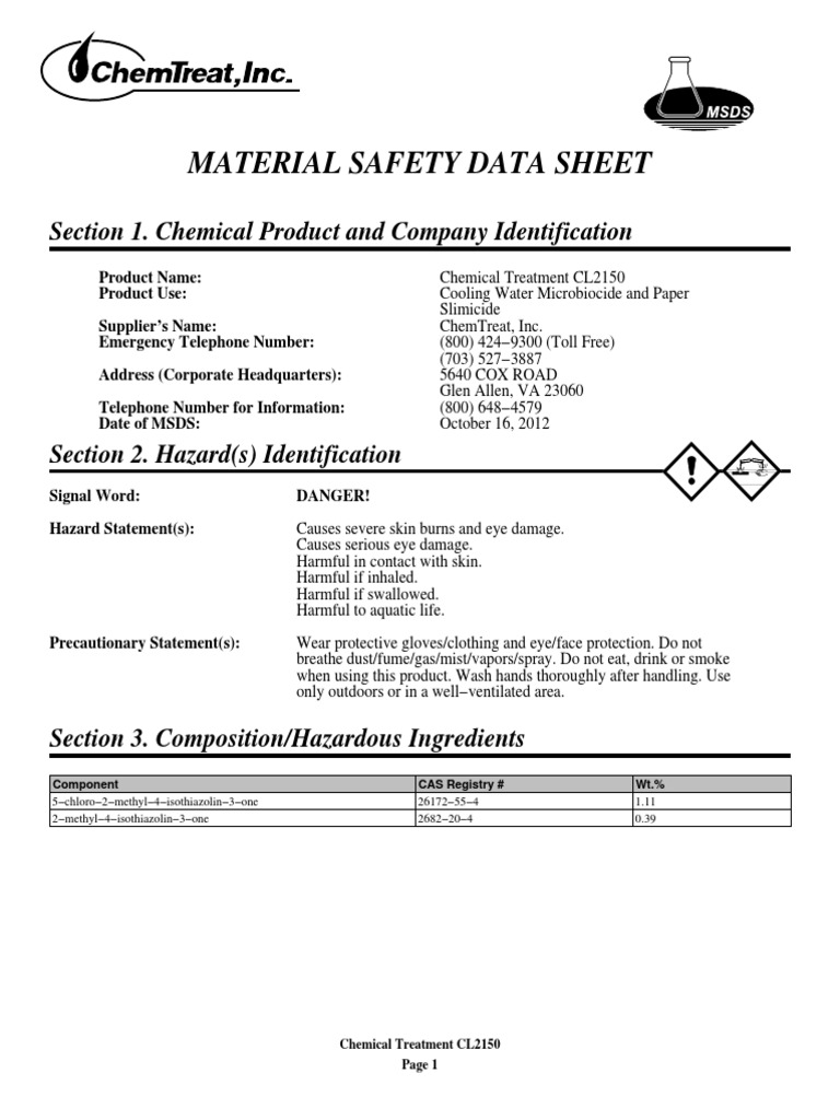 Chemical Treatment CL2150 | PDF | Personal Protective Equipment ...