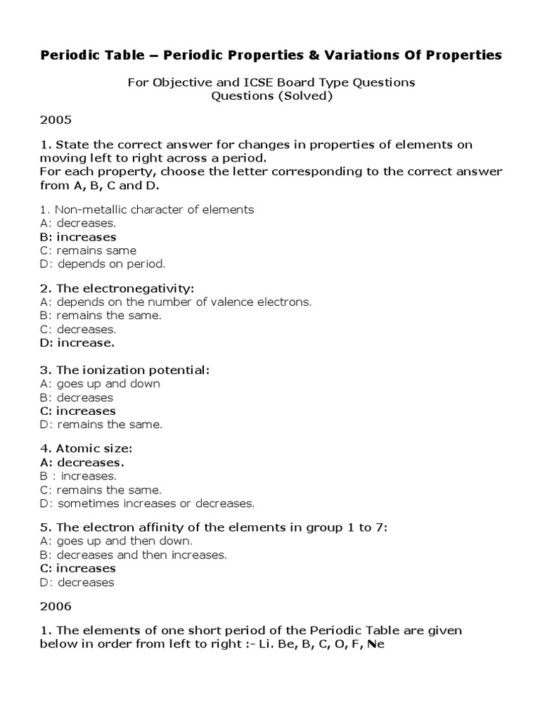 Periodic Table - Periodic Properties & Variations of Properties | PDF ...