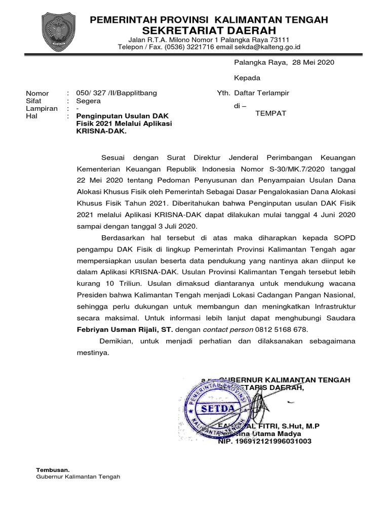Surat Pemberitahuan DAK - SKPD Provinsi | PDF | Sains & Matematika
