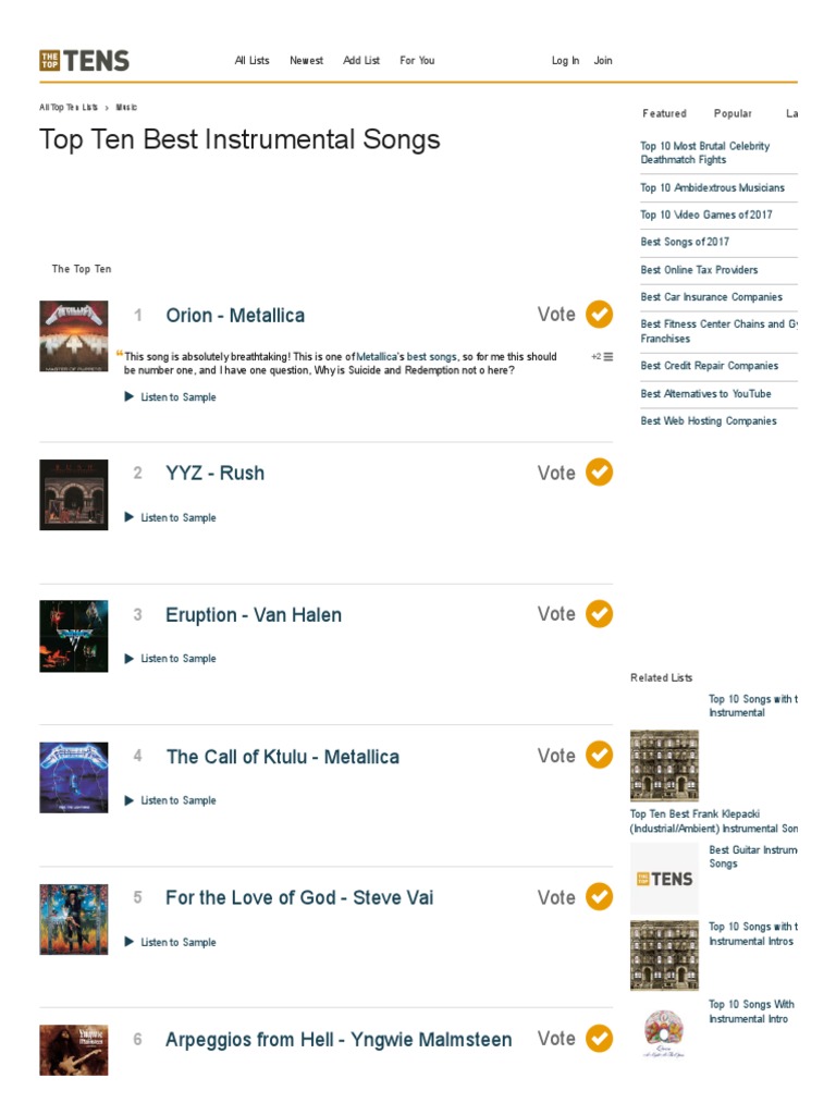Top Ten Best Instrumental Songs - TheTopTens® | PDF | Entertainment ...