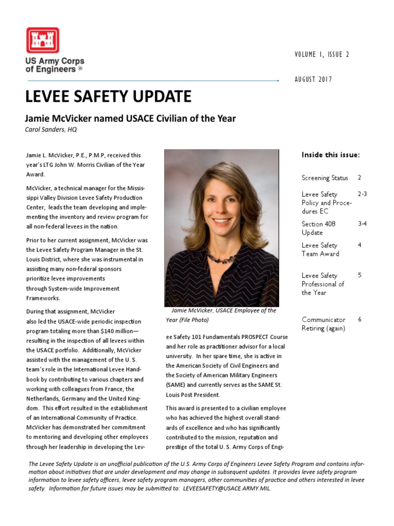 Levee Safety Update: Jamie Mcvicker Named Usace Civilian of The Year ...