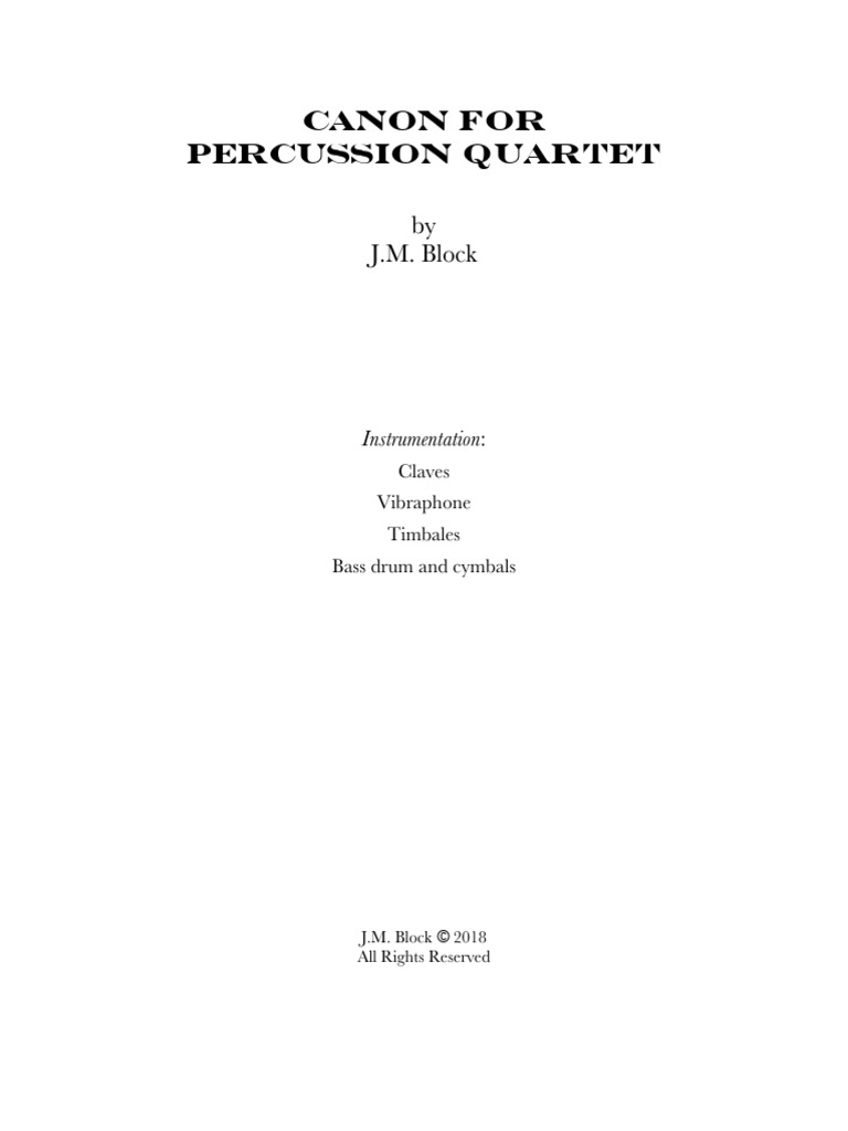 Canon For Percussion Quartet - Score | PDF | Rhythm And Meter | Musical ...