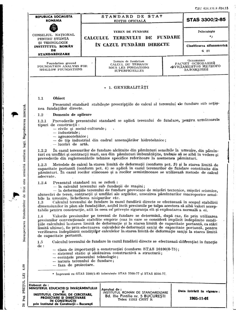 STAS 3300-2-85 - Calcul Terenului de Fundare PT Fundatii Directe | PDF