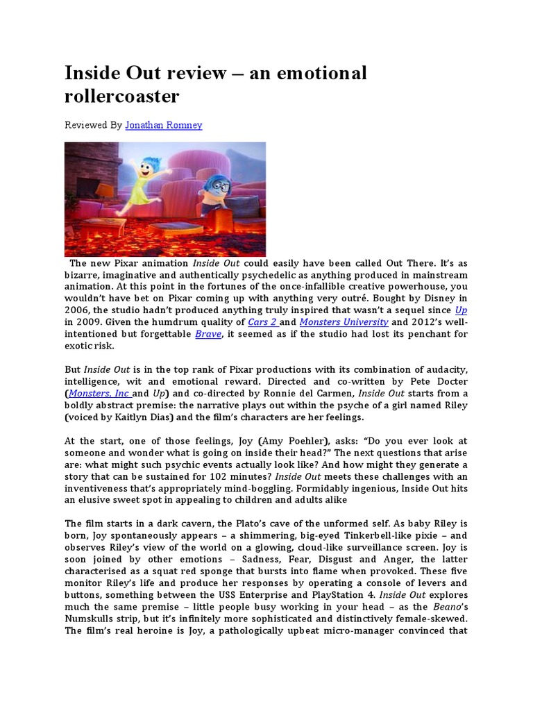 Inside Out Review - An Emotional Rollercoaster: Jonathan Romney | PDF ...