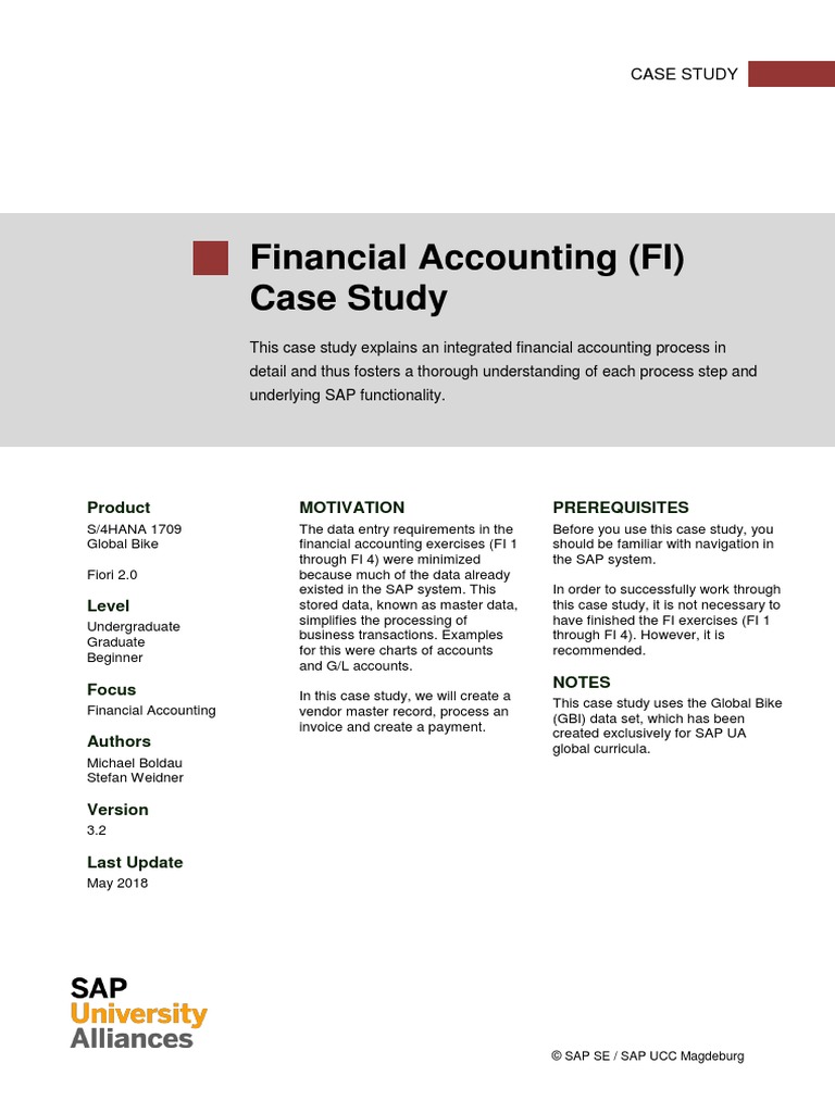 Financial Accounting (FI) Case Study: Product Motivation Prerequisites ...