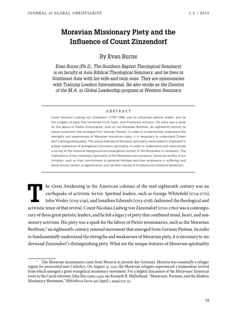 Moravian Missionary Piety and The Influence of Count Zinzendorf | PDF ...