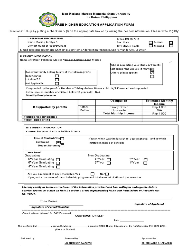 Free Higher Education Application Form: Legibly | PDF | Further ...