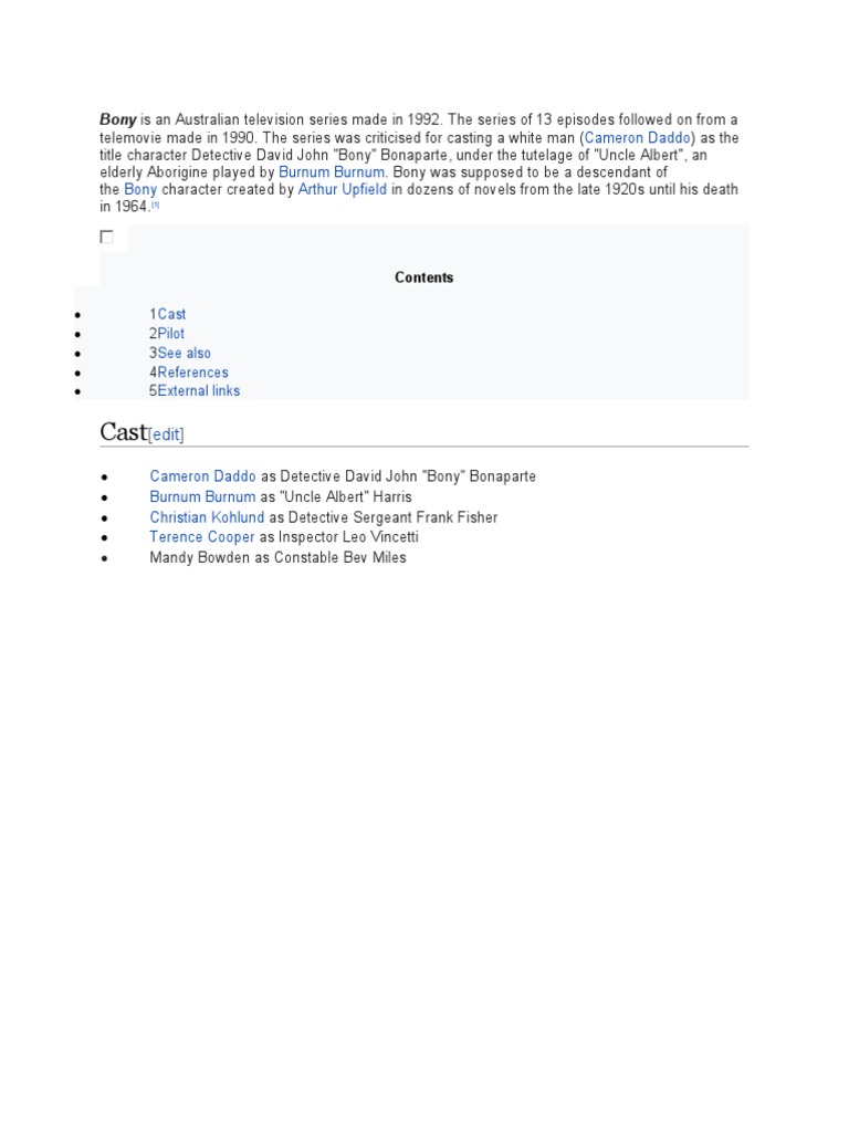 Bony TV Series Cast Overview | PDF