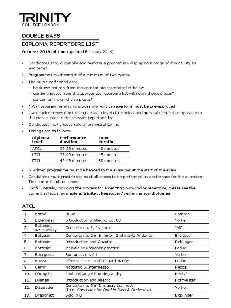 Double Bass Diploma Repertoire List: October 2018 Edition (Updated ...