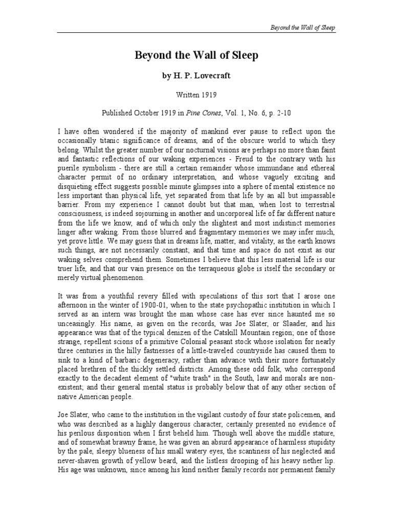 Beyond The Wall of Sleep | PDF | Dream | Sleep