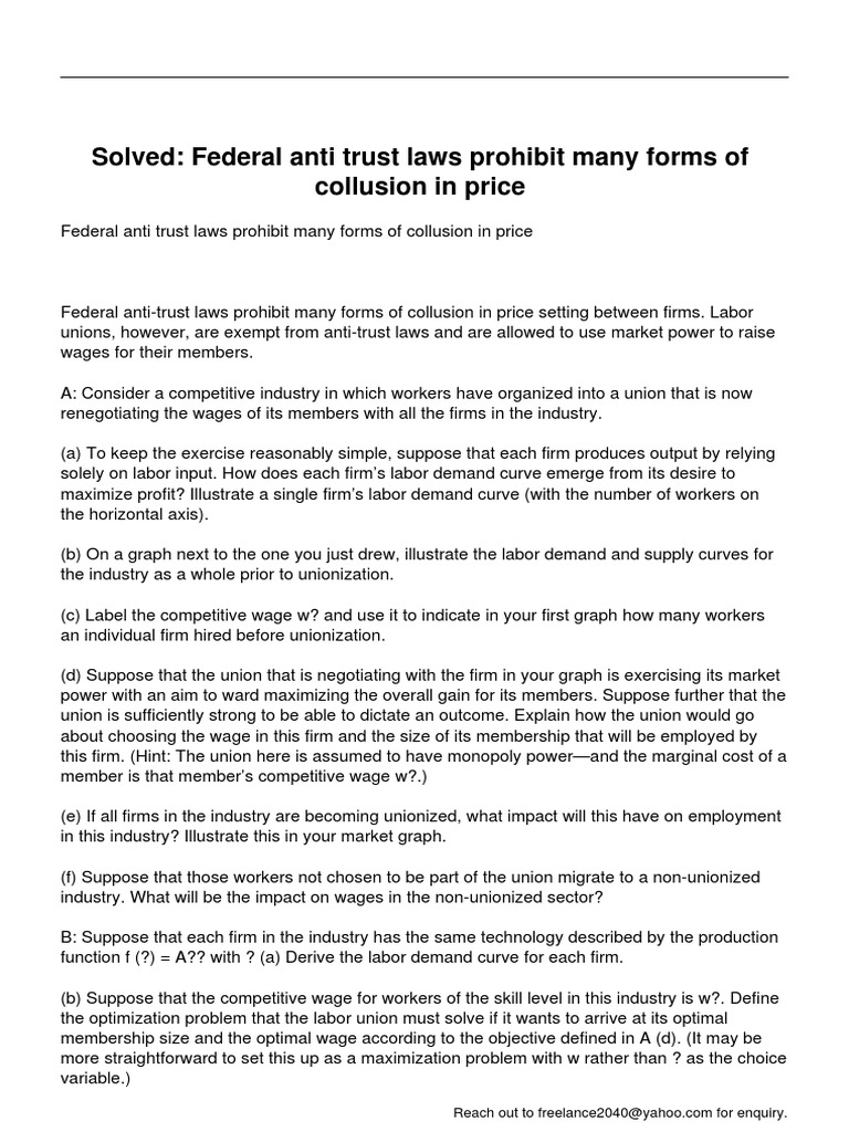 Federal Anti Trust Laws Prohibit Many Forms of Collusion in Price | PDF ...