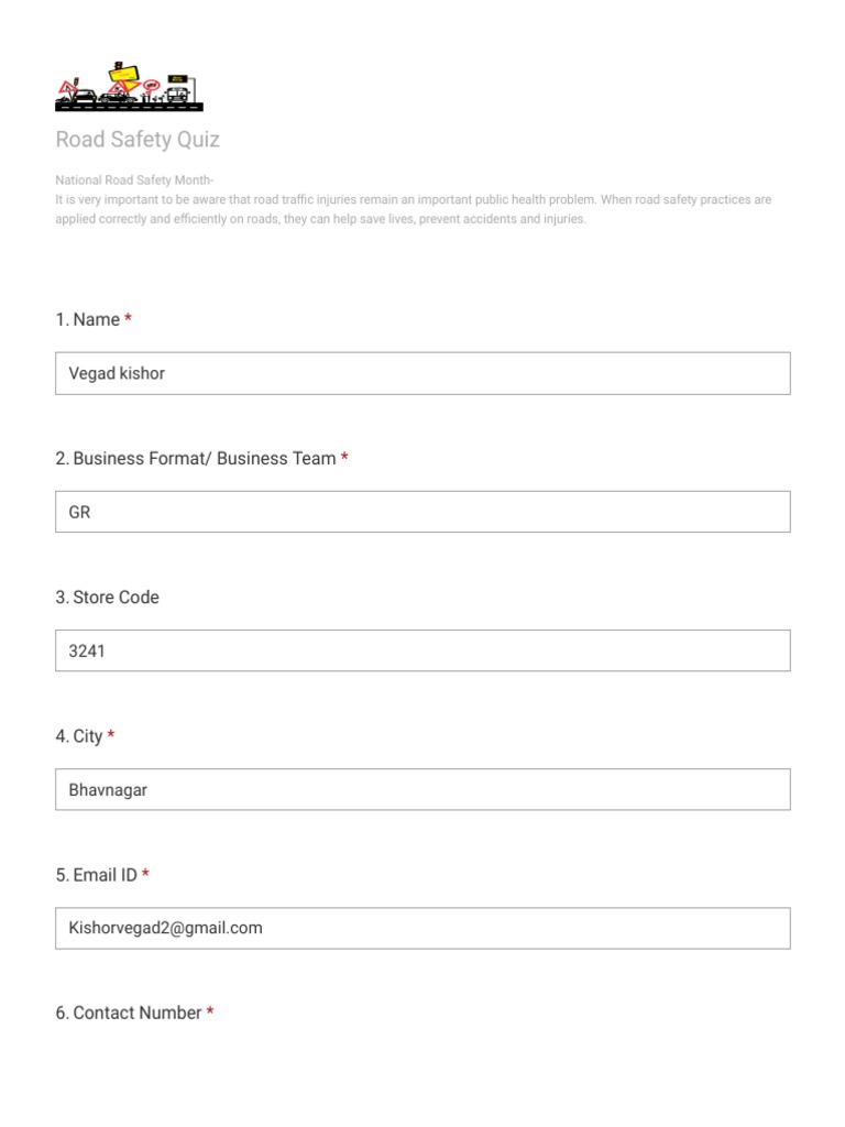 Road Safety Quiz | PDF | Traffic | Road Traffic Safety