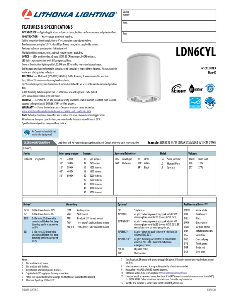 Ldn6cyl - Lightonia Lighting | PDF | Lighting | Light