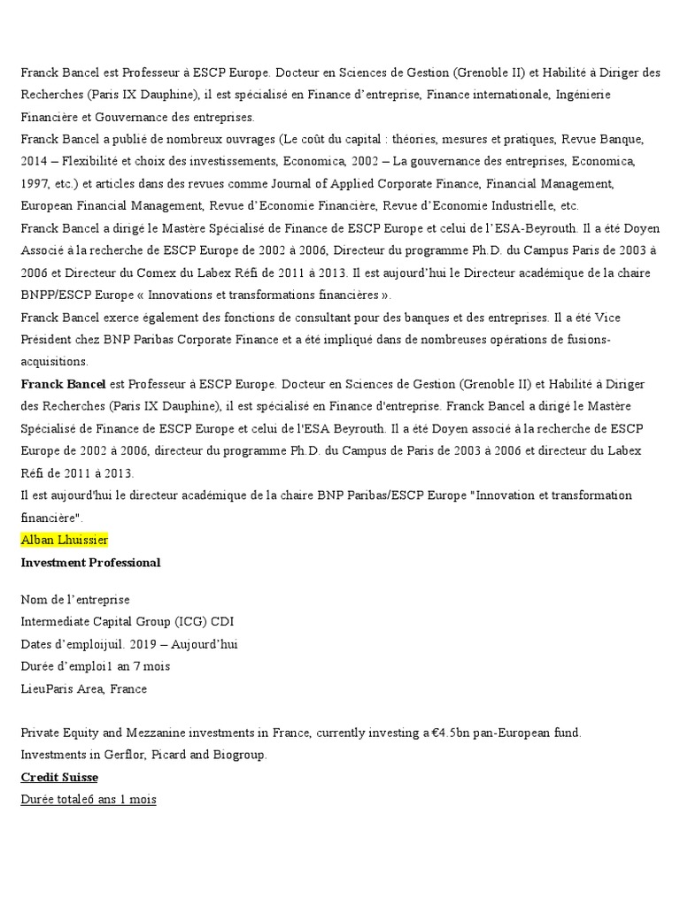 Franck Bancel Est Professeur À ESCP Europe | PDF | Sociétés | Économie