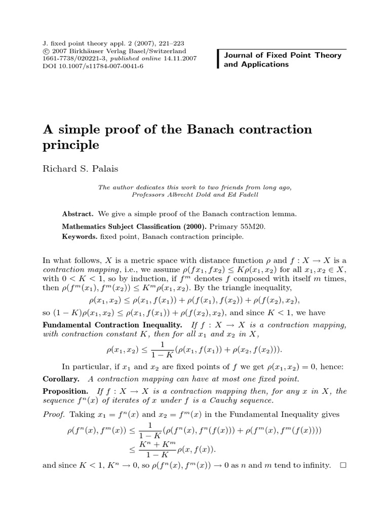 Banach Contraction Principle Pdf Logarithm Metric Space