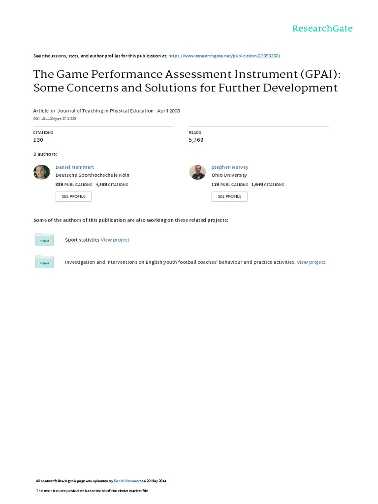 The Game Performance Assessment Instrument (GPAI) : Some Concerns and ...