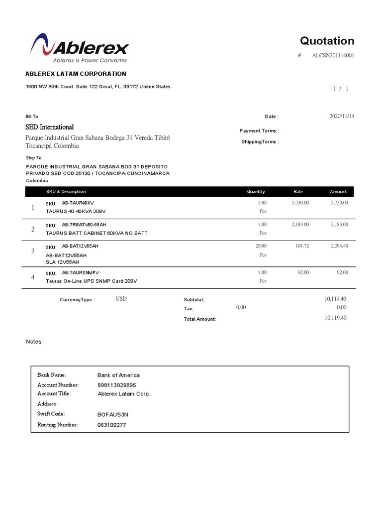 1013 ALC Quotation ALCSN201114001 20201114043045 | PDF | Payments | Banking