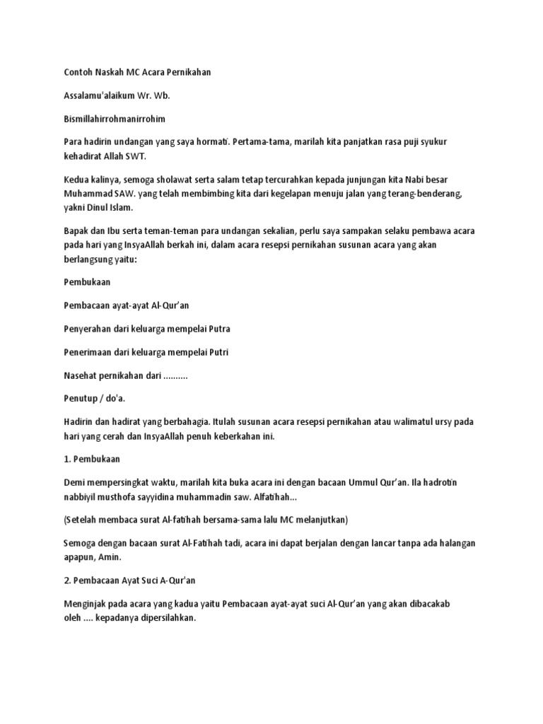 Contoh Naskah MC Pernikahan | PDF