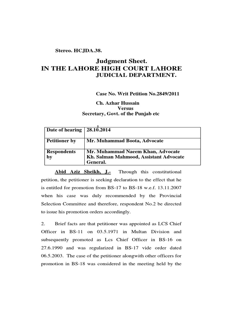 2014LHC6381 Proforma Promotion | PDF | Civil Service | Laches (Equity)