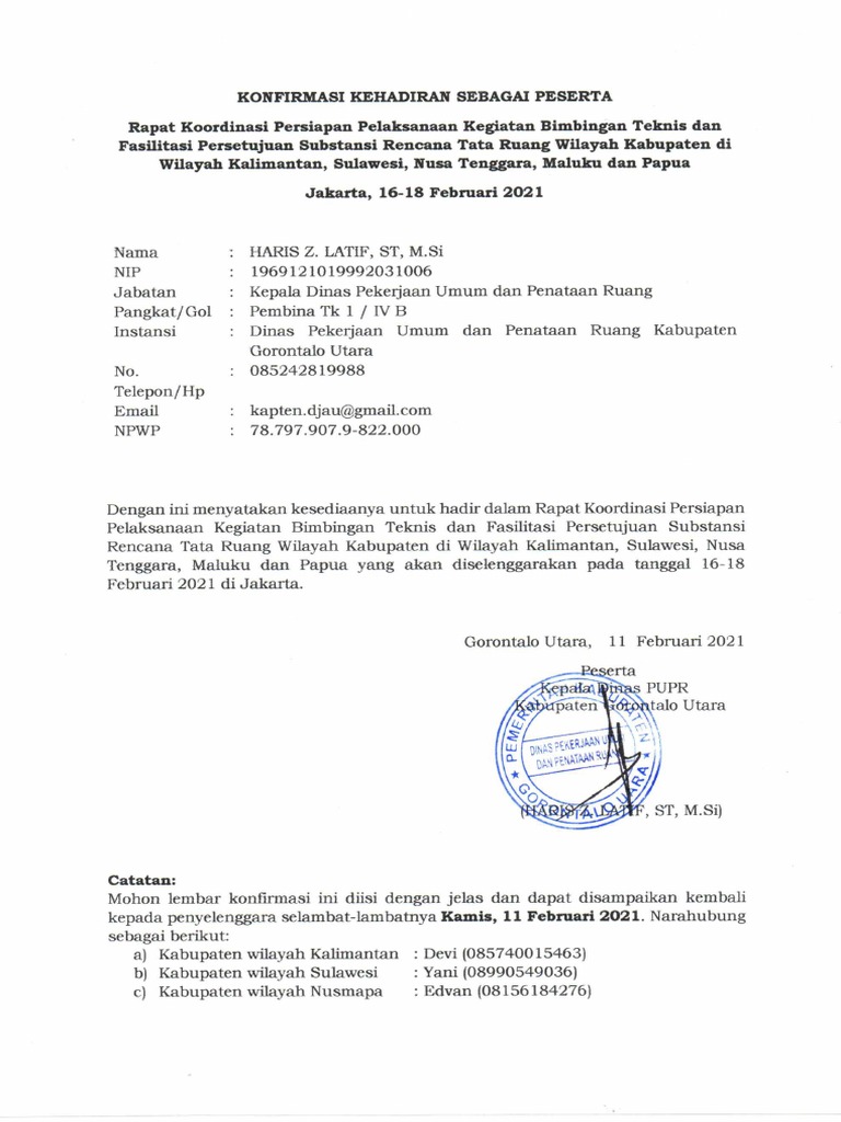 Konfirmasi Peserta Haris Z Latif | PDF