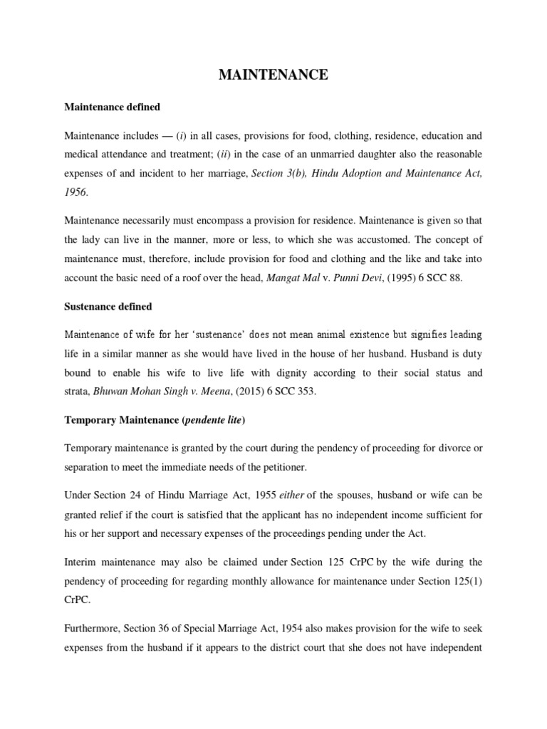 Maintenance Defined | PDF | Wife | Marriage