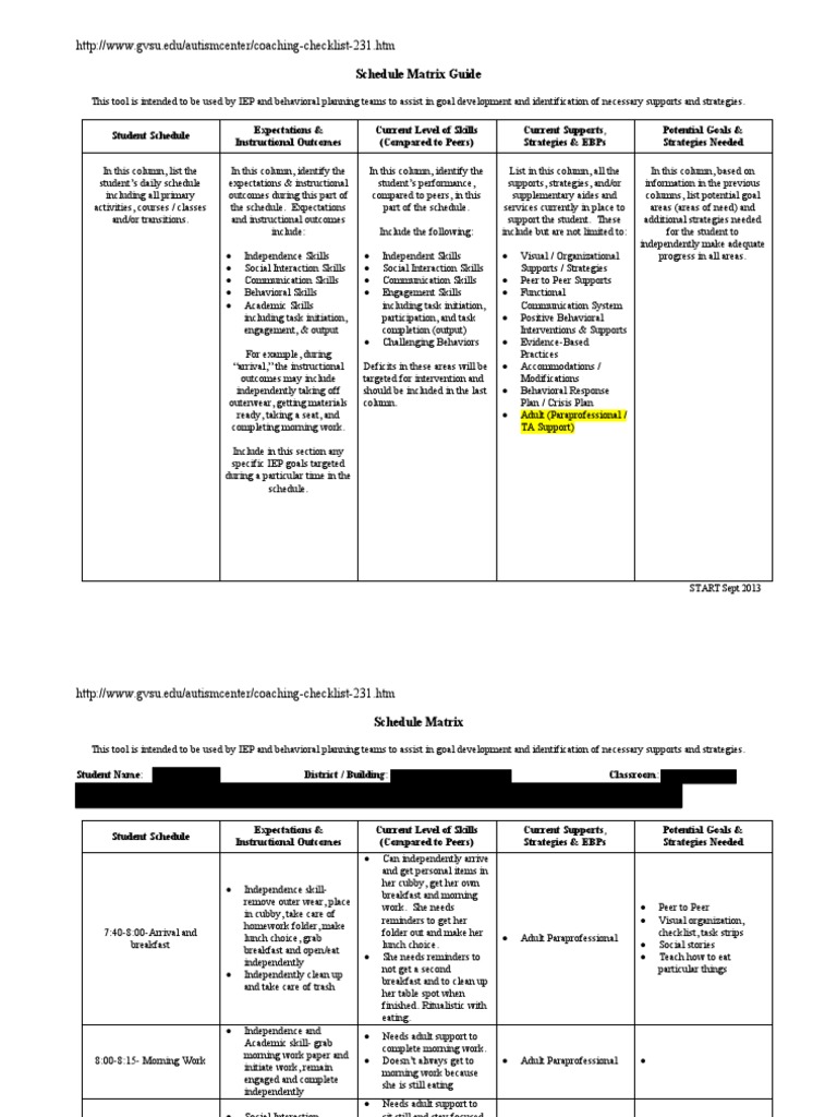 Schedule Matrix | PDF | Individualized Education Program | Teaching
