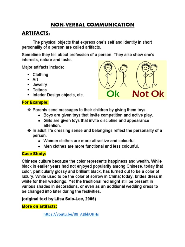 Non-Verbal Communication Artifacts:: For Example | PDF | Nonverbal ...