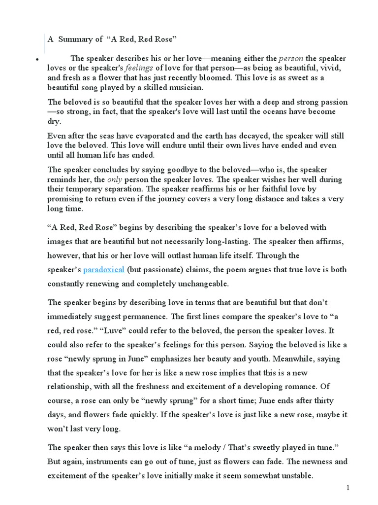 "A Red, Red Rose" Summary | PDF | Romance (Love) | Poetry