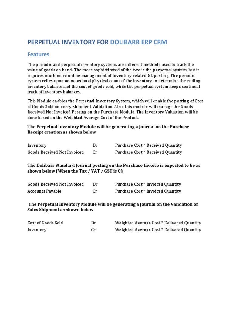 Perpetual Inventory For: Dolibarr Erp CRM | PDF | Inventory | Invoice