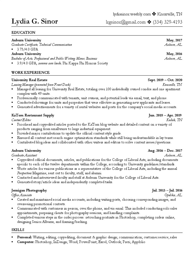 Lydia Sinor Resume | PDF | Copy Editing | Human Communication