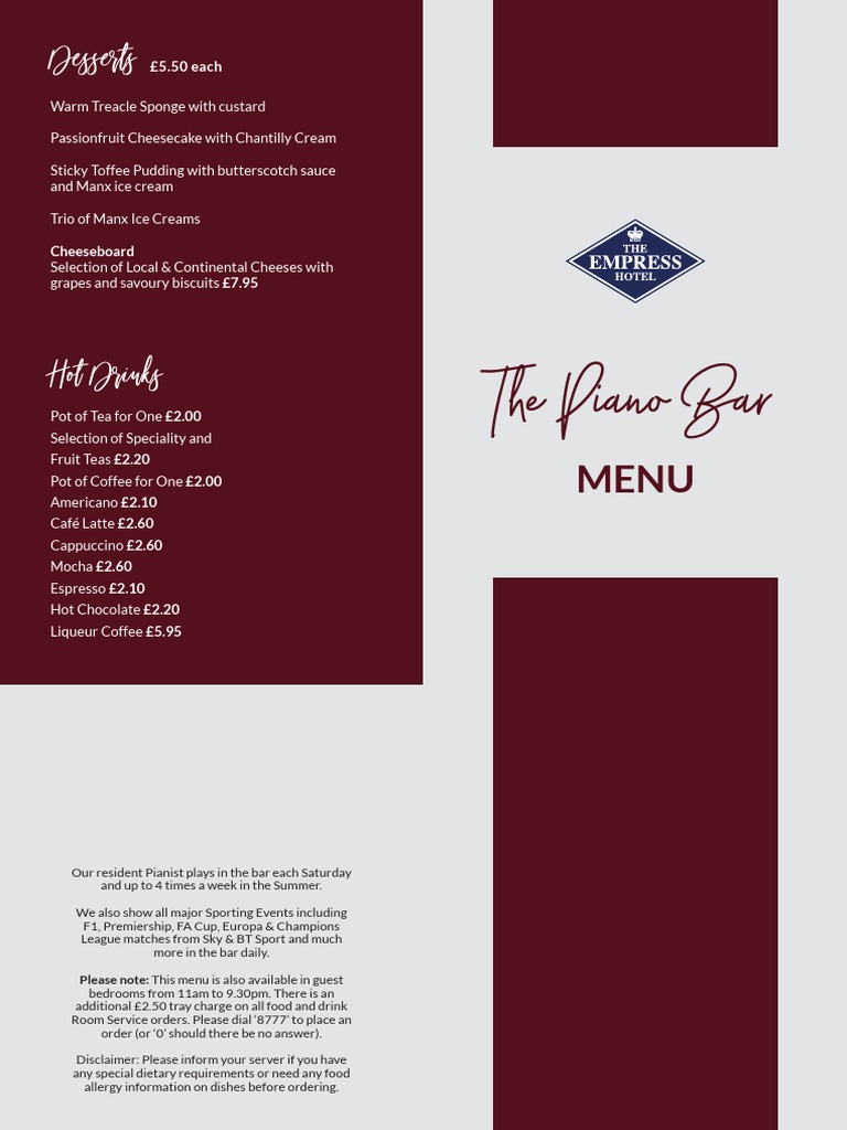 The Piano Bar: Desserts | PDF | French Fries | Salad