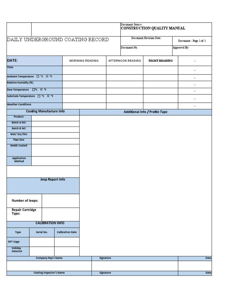 Underground Coating Log Sheet | PDF | Applied And Interdisciplinary ...