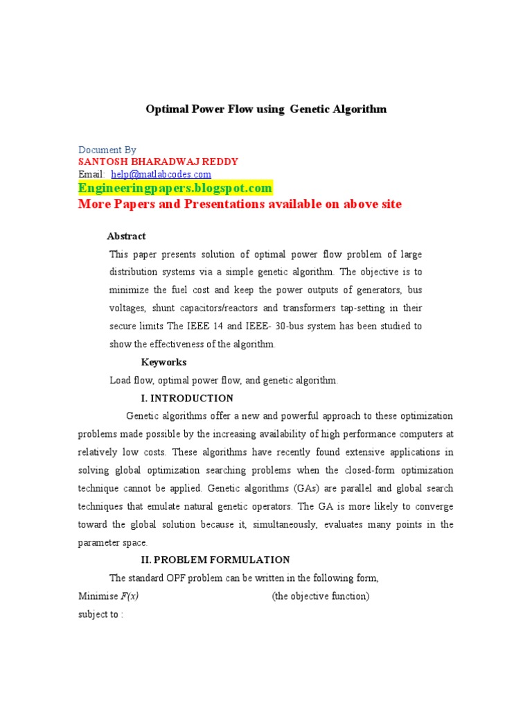 Optimal Power Flow Using Genetic Algorithm | PDF | Mathematical ...