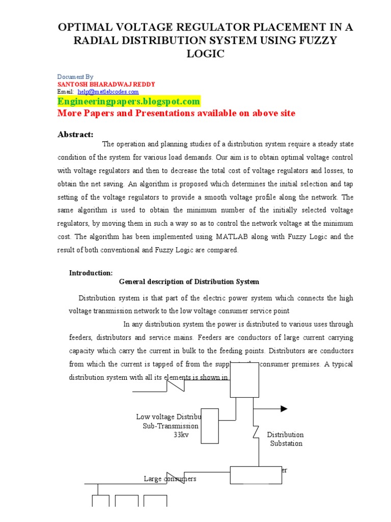 Optimal Voltage Regulator Placement in A Radial Distribution | PDF ...