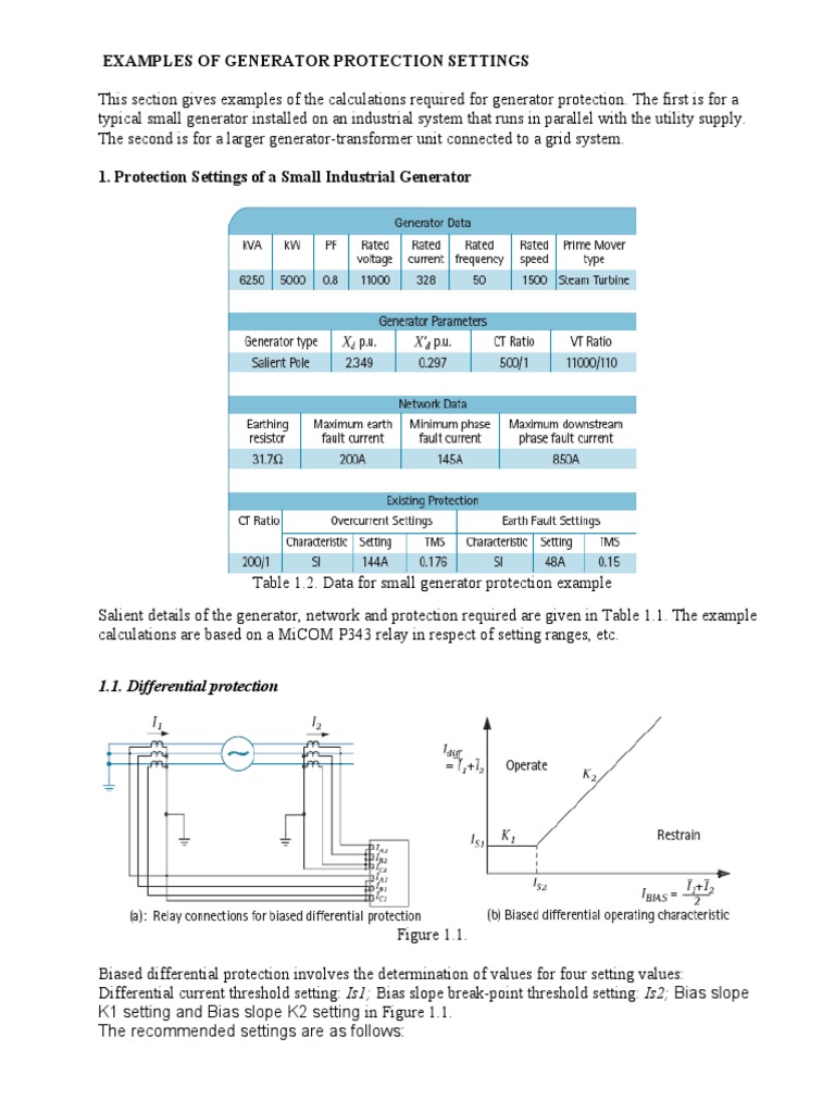 Generator Protection Settings | PDF | Relay | Electric Generator