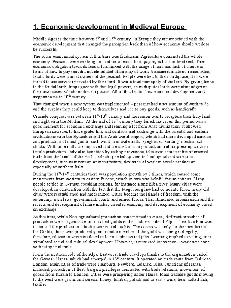 Essay 1 - Economic Development in Medieval Europe | PDF | Middle Ages ...