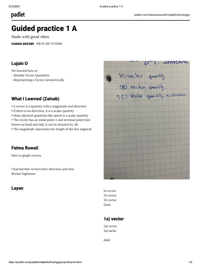 Guided Practice 1 A Padlet | PDF | Scalar (Mathematics) | Euclidean Vector