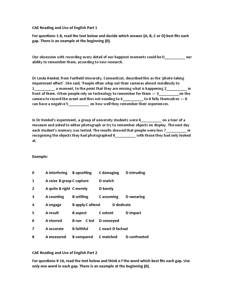 CAE Exam Prep: Reading & Use | PDF | Linguistics | Cognition