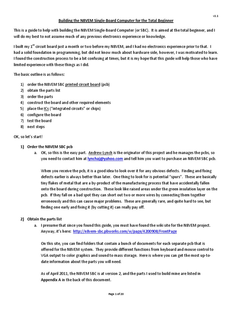 Building The N8VEM For The Total Beginner v1.1 | PDF | Printed Circuit Board | Electrical Connector