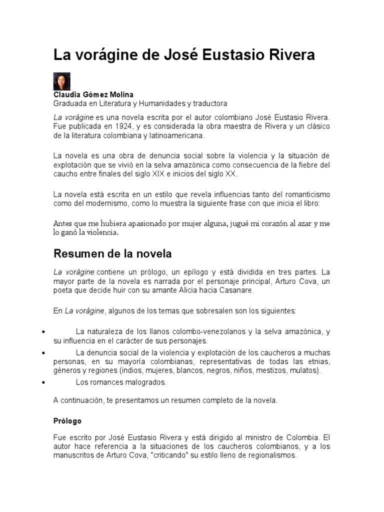 La Vorágine de José Eustasio Rivera | PDF